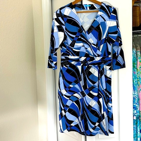 J. McLaughlin | Dresses | J Mclaughlin Blue And Black Midi Dress | Poshmark